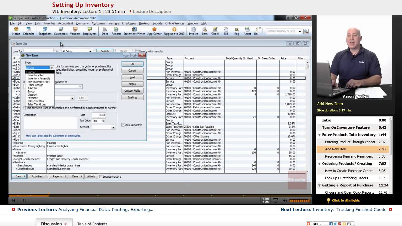 "Setting Up Inventory" | QuickBooks with Educator.com - YouTube