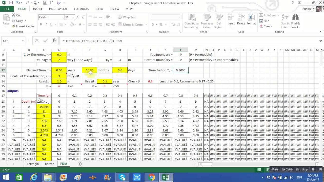 Excel ปฐพีกลศาสตร์ อัตราการ Consolidation ด้วยวิธี Finite Difference ...