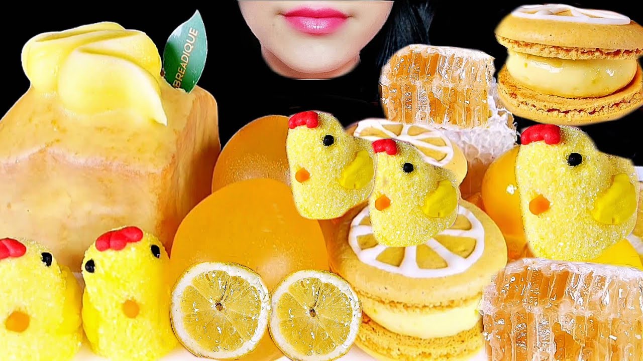 ASMR EATING YELLOW DESSERTS #asmr #mukbang - YouTube