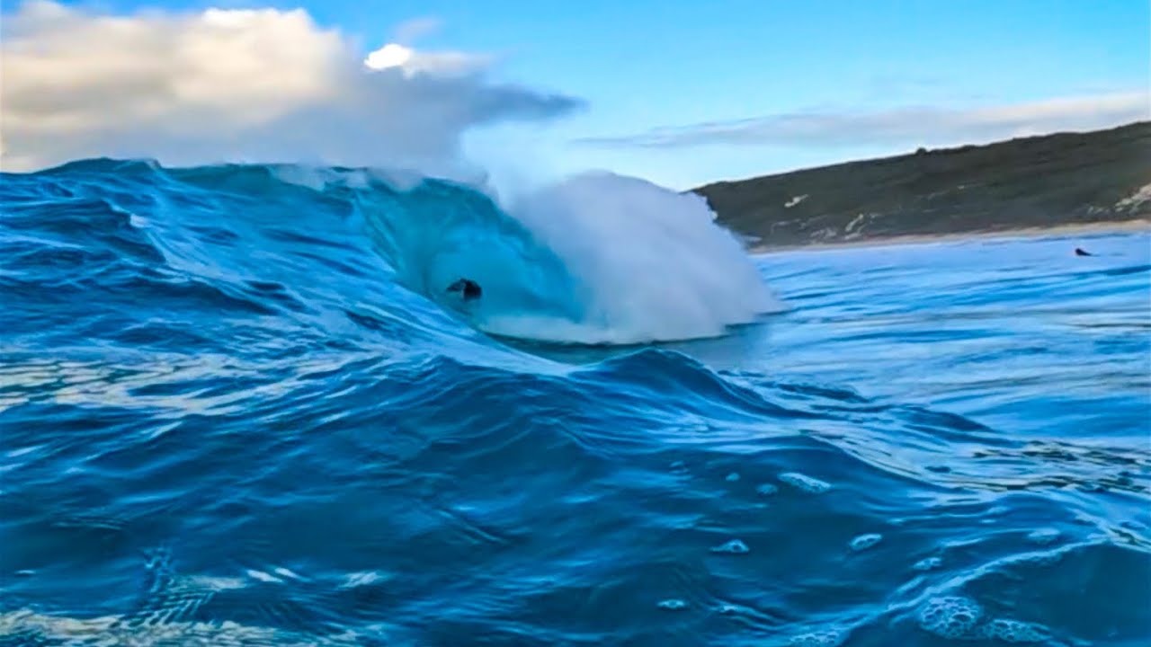 SURFING EXTREMELY HOLLOW WAVES ON SHALLOW SAND BAR! - YouTube