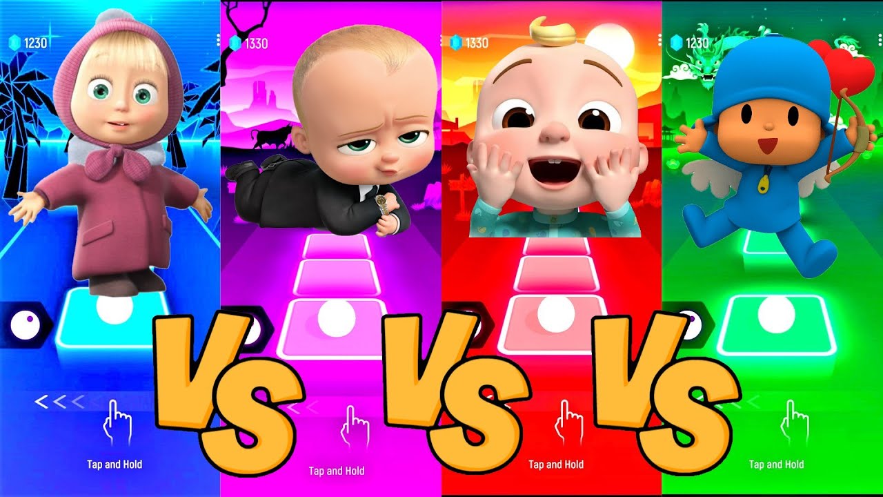 MASHA AND THE BEAR vs BOSS BABY vs COCOMELON vs POCOYO - TILES HOP EDM ...