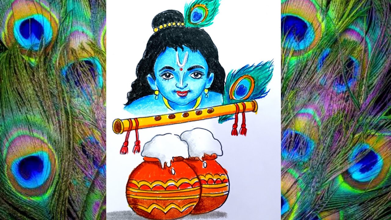 Janmashtami drawing step by step/Bal Krishna drawing/Bal gopal drawing ...