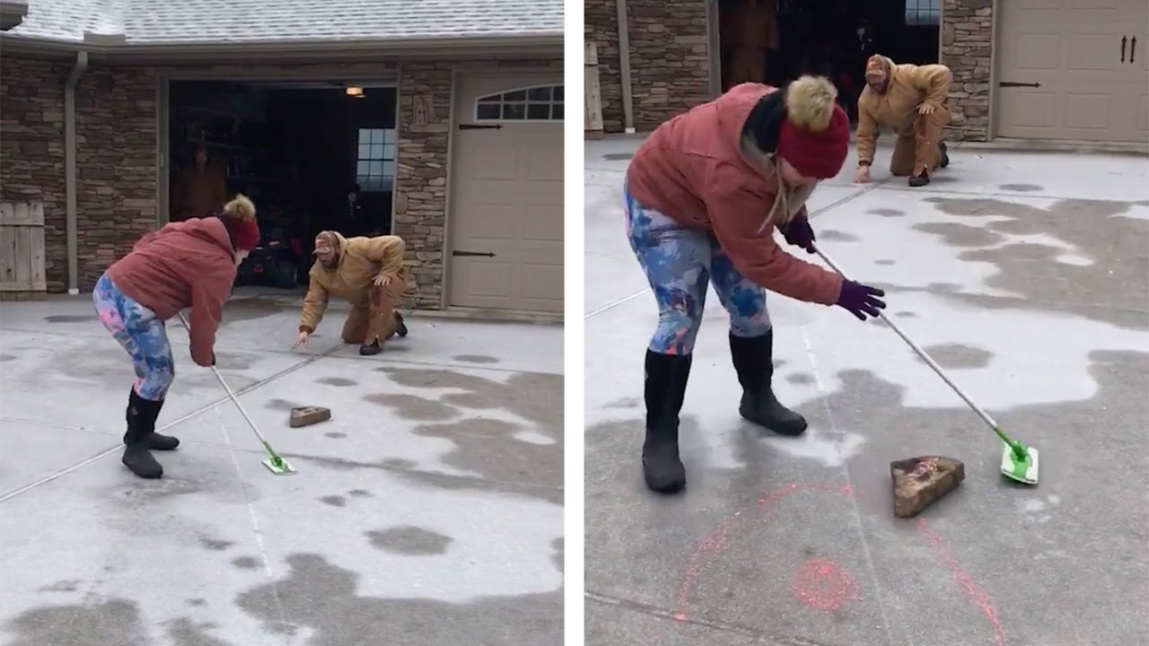 DIY WINTER OLYMPICS! Siblings Recreate Curling Match On Driveway - YouTube