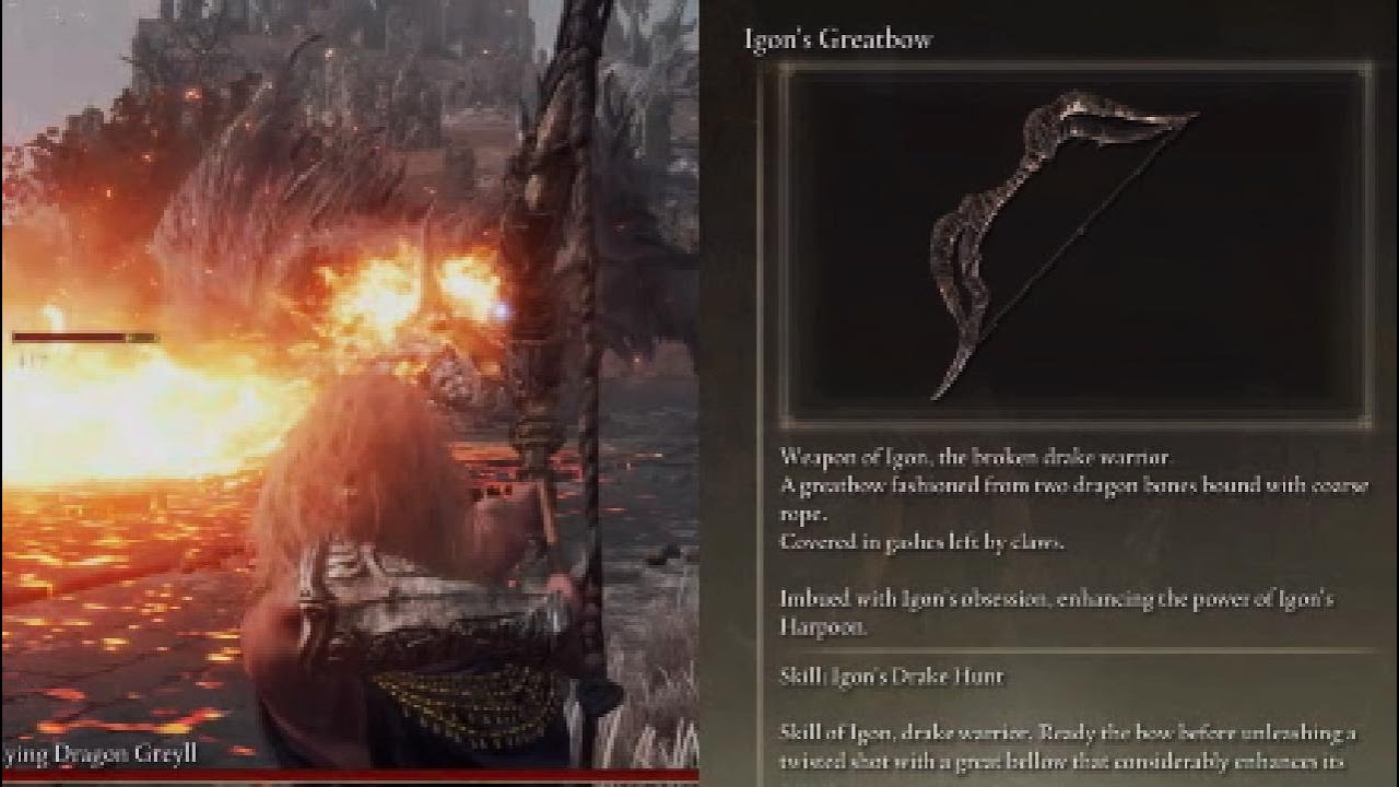 Elden Ring DLC Igon's Greatbow Demonstration Unique Skill Igon's Drake ...