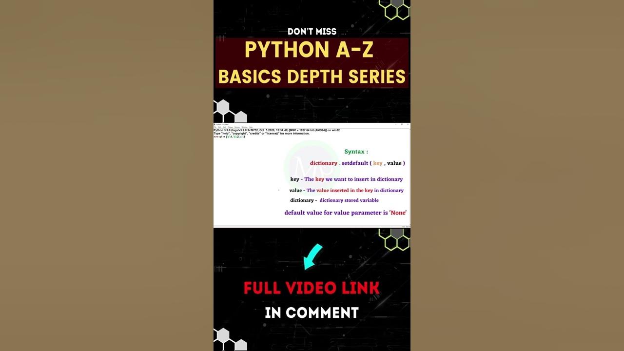 Setdefault Method In Dictionary In Python Telugu Shorts Short Coding Decoding