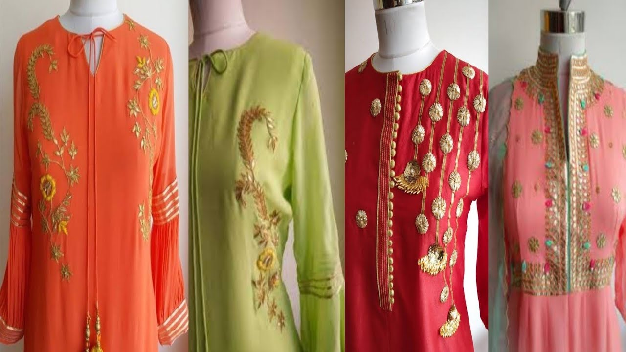 Gota Work Dress designs 2020/Handmade Gota Patti Neck Design/Designer ...