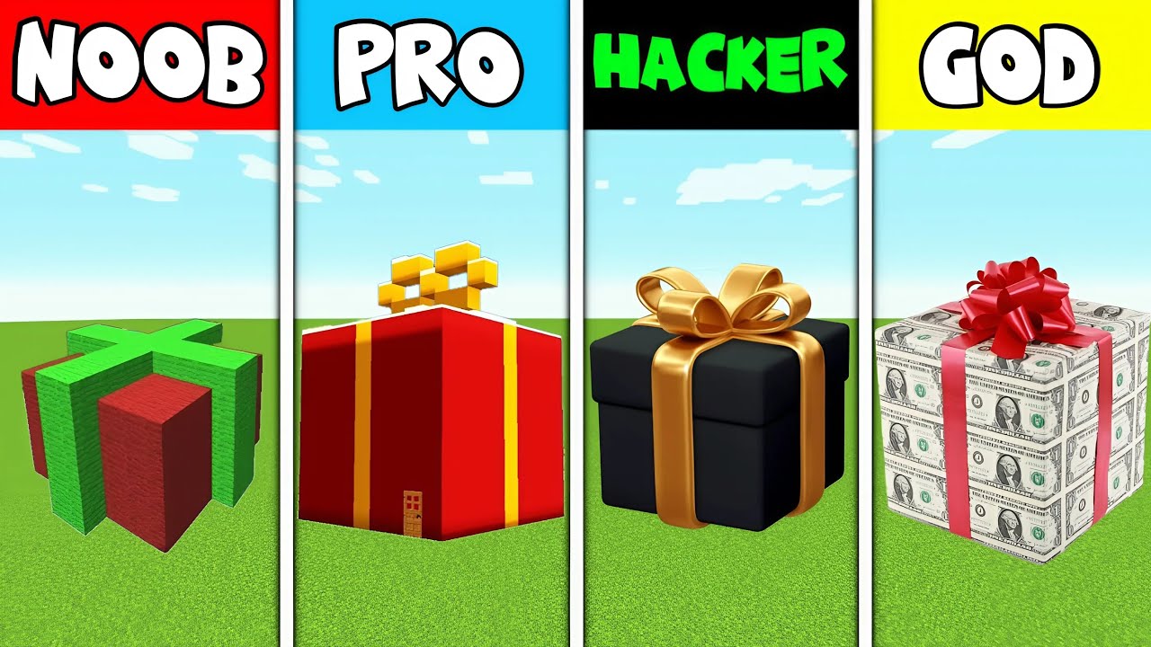 Epic Minecraft Battle: GIFT BUILD CHALLENGE - NOOB vs PRO vs HACKER vs ...