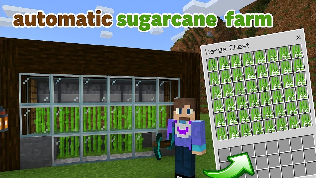 "🔥 Automatic Sugarcane Farm in Minecraft! ⚡ Unlimited Sugarcane & Easy ...
