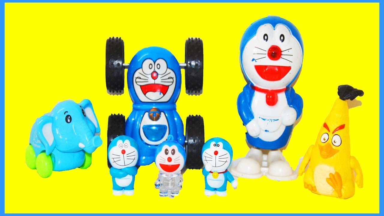 DORAEMON And FUNNY TOYS! Elephant Angry Bird Kitty And Four Wheels ...