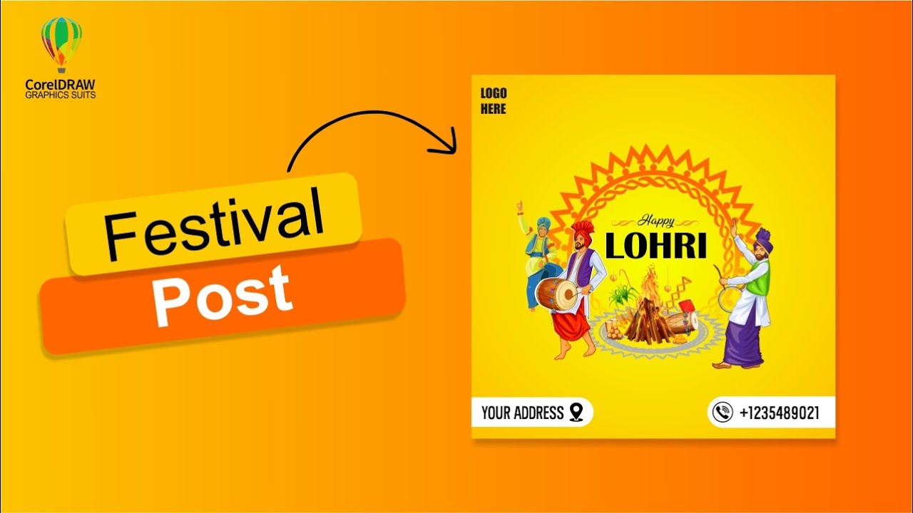 Creative lohri post design in CorelDRAW | Lohri festival poster design ...
