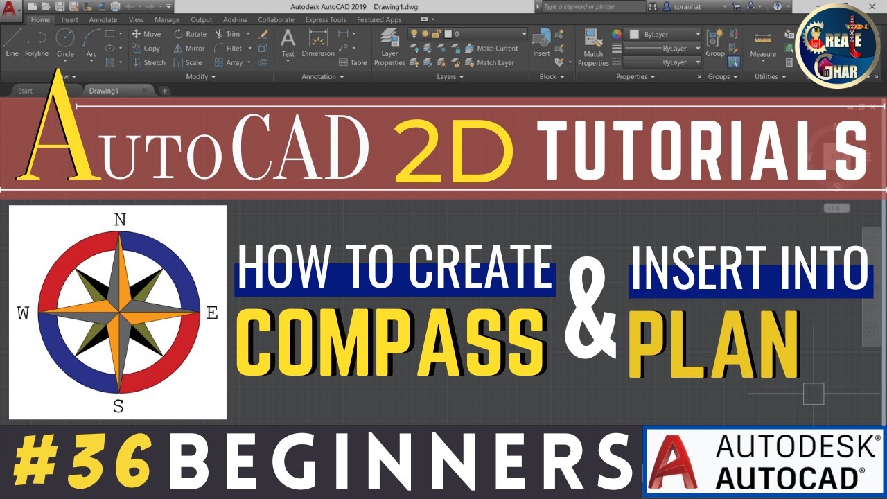 #36 How to Create COMPASS & Insert in FLOOR PLAN / in AutoCAD / AutoCAD ...