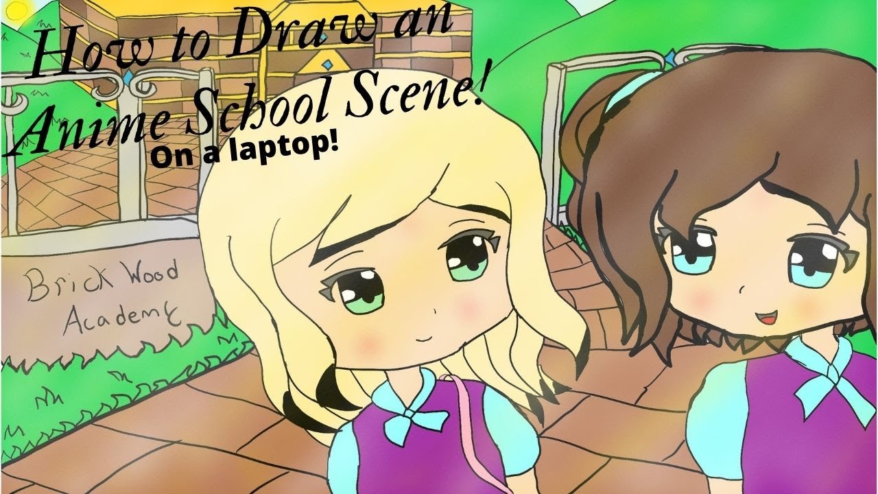 How to Draw an Anime School Scene | Laptop Drawing - YouTube