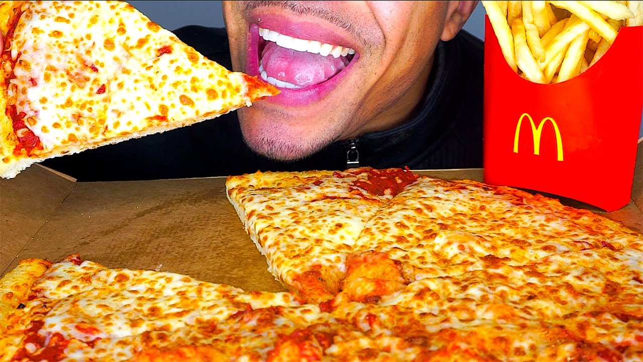 ASMR LITTLE CAESARS PIZZA MTN DEW MUKBANG | EATING MCDONALD'S FRIES ...