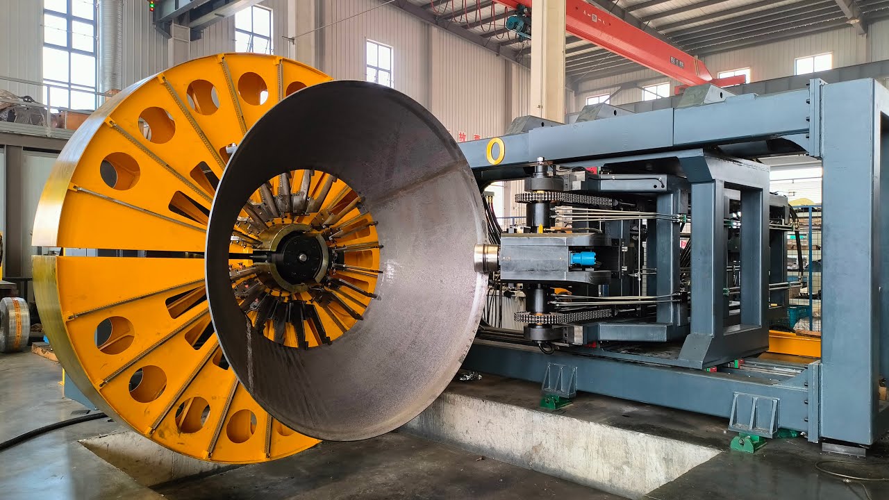Radial fan bell mouth inlet cone flanging machine - YouTube