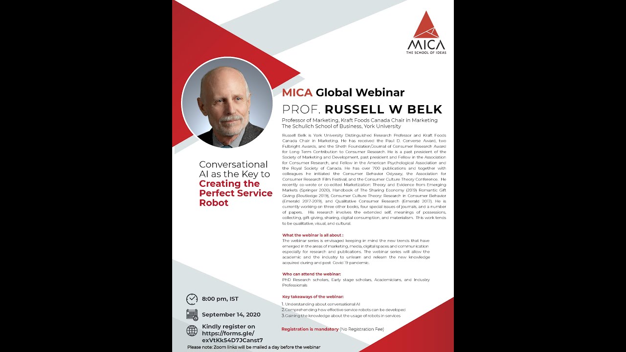 MICA Global Webinar Prof Russell Belk - YouTube