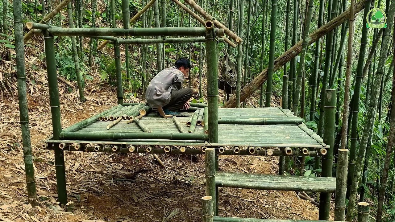 Building a bamboo house as a temporary shelter is truly a talent. - YouTube