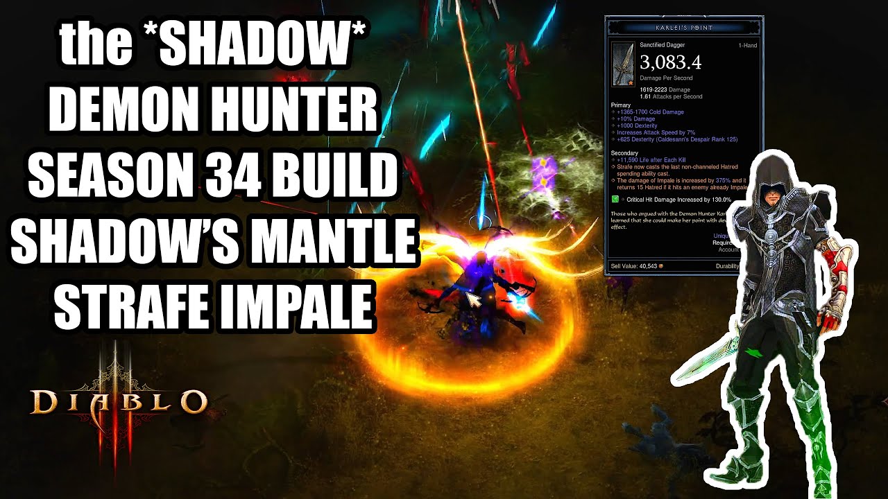 the *SHADOW* DEMON HUNTER BUILD in DIABLO 3 SEASON 34 - STRAFE IMPALE ...
