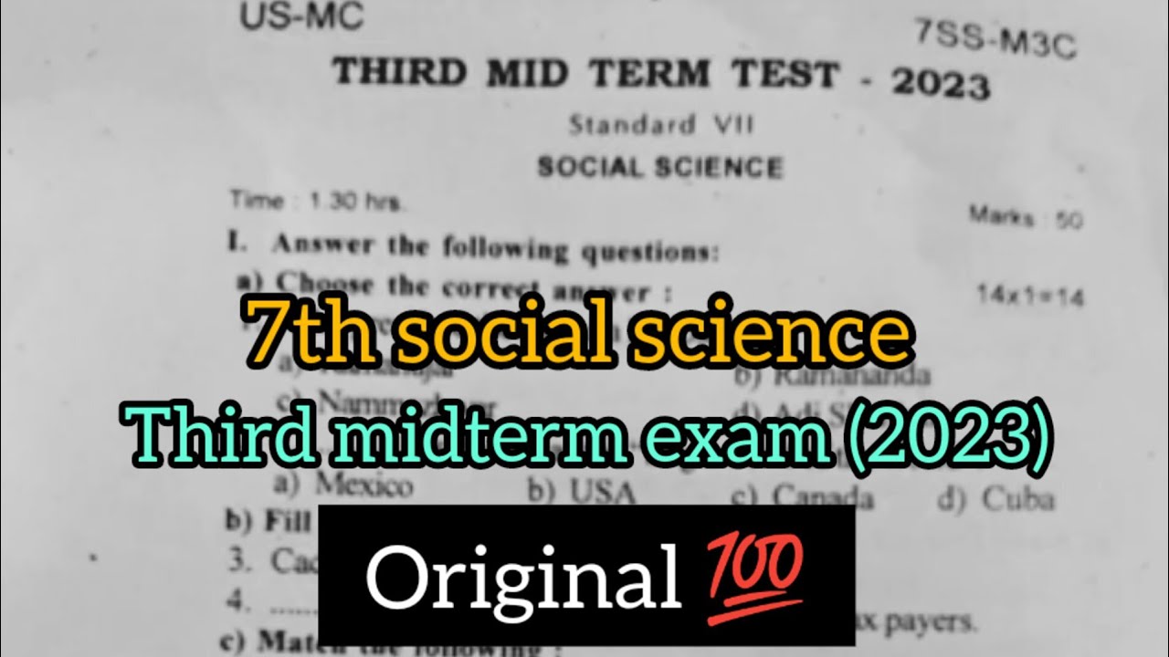 7th std social science third midterm exam original question paper 2023 ...