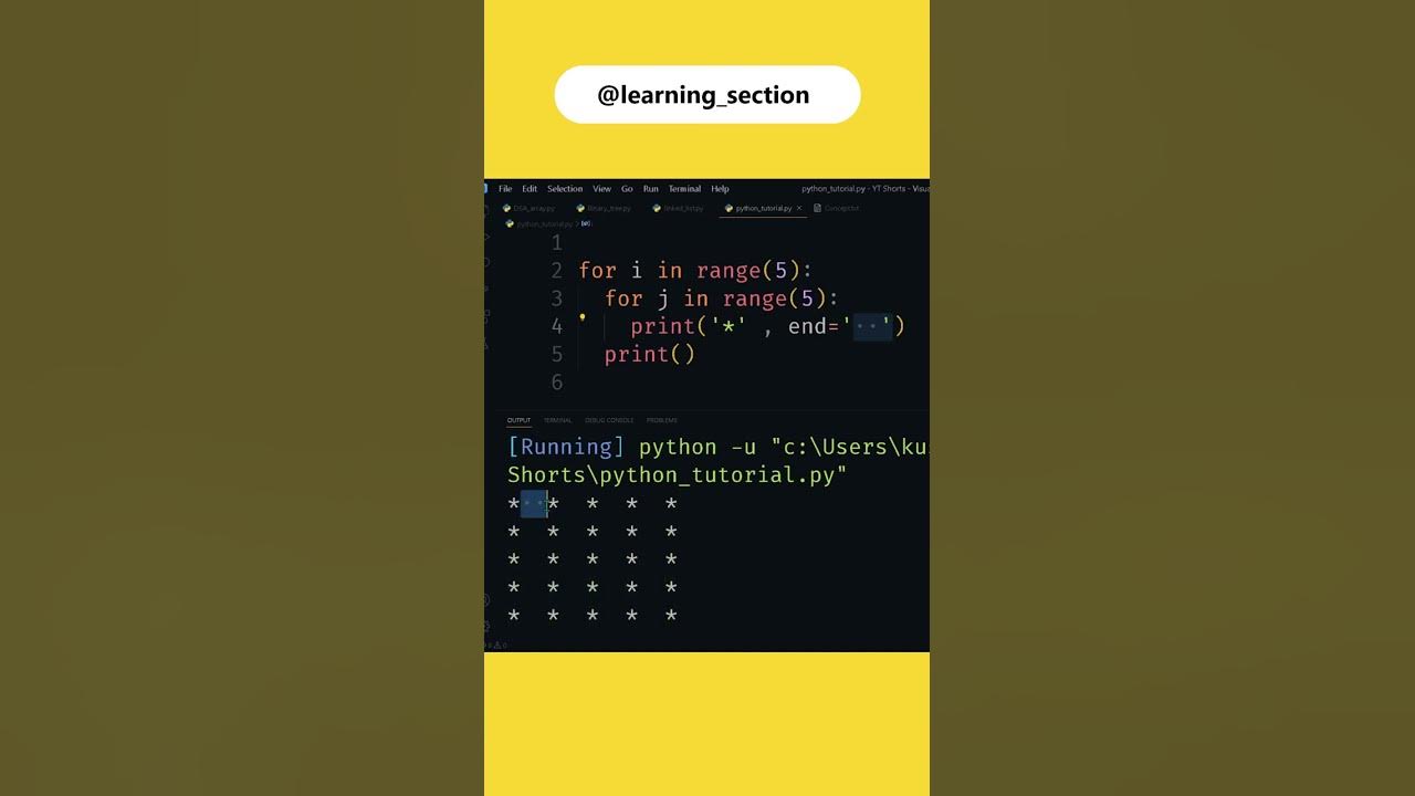 Square Star Pattern Python Python Pattern Series Learningsection Youtube
