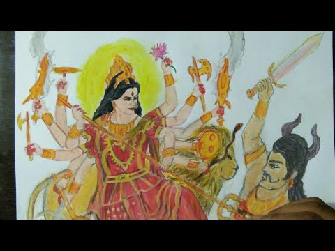 Drawing Mahisasur mardini - best drawing Devi Durga - Hindu goddess ...