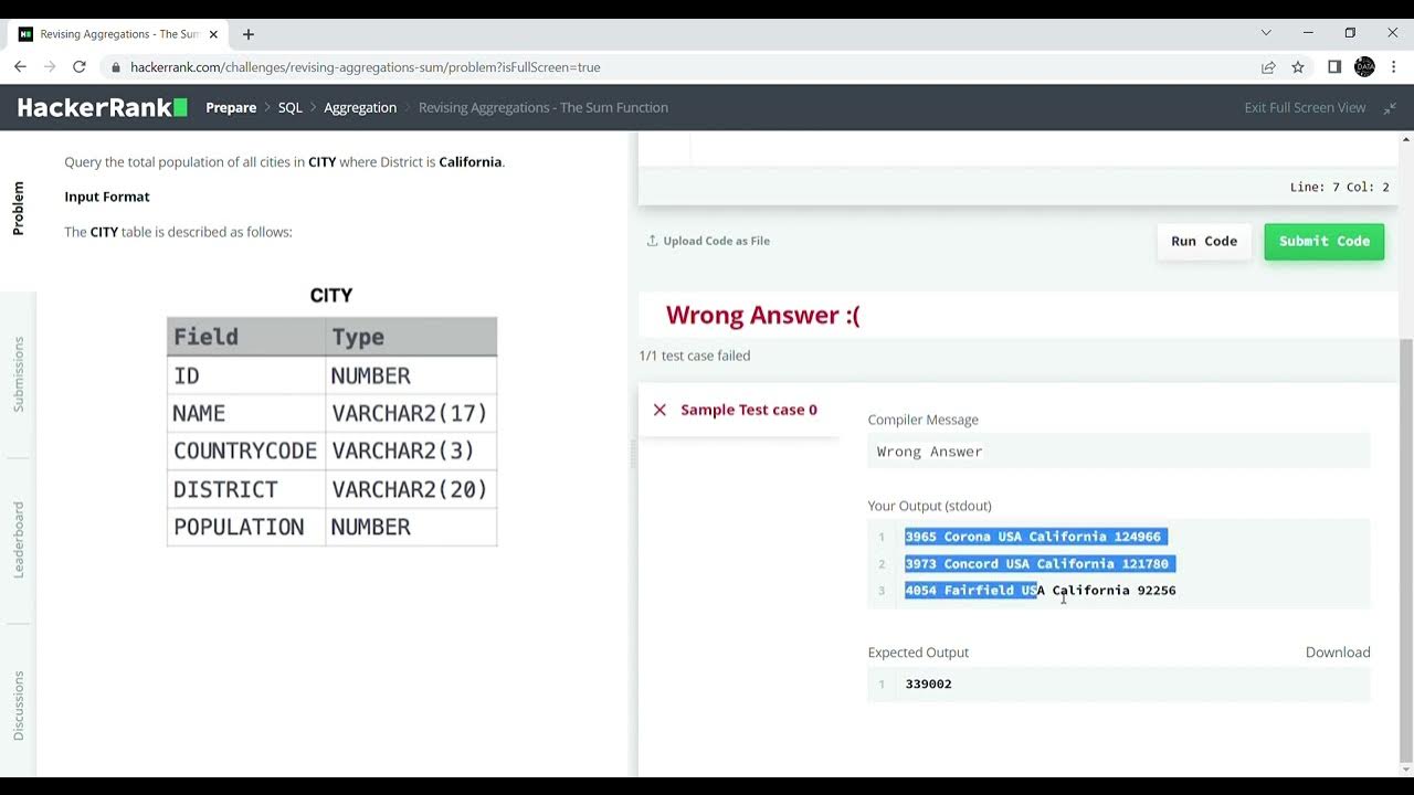 Hackerrank Sql Revising Aggregations The Sum Function Sql Learning Youtube