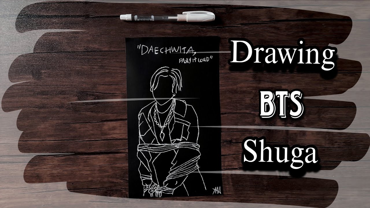 How to draw BTS shuga? 😳💜 So easy/white pen sketch drawing of bts - YouTube