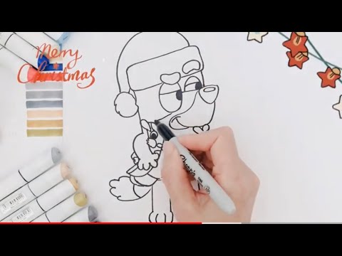 How to Draw A Cute Bluey Holding Christmas Present 🎁🤶🎄 Easy drawing and ...