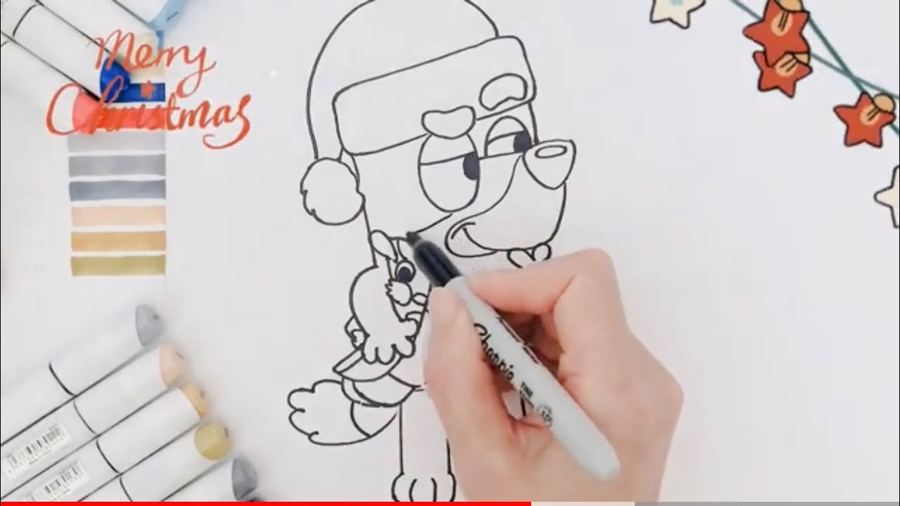 How to Draw A Cute Bluey Holding Christmas Present 🎁🤶🎄 Easy drawing and ...