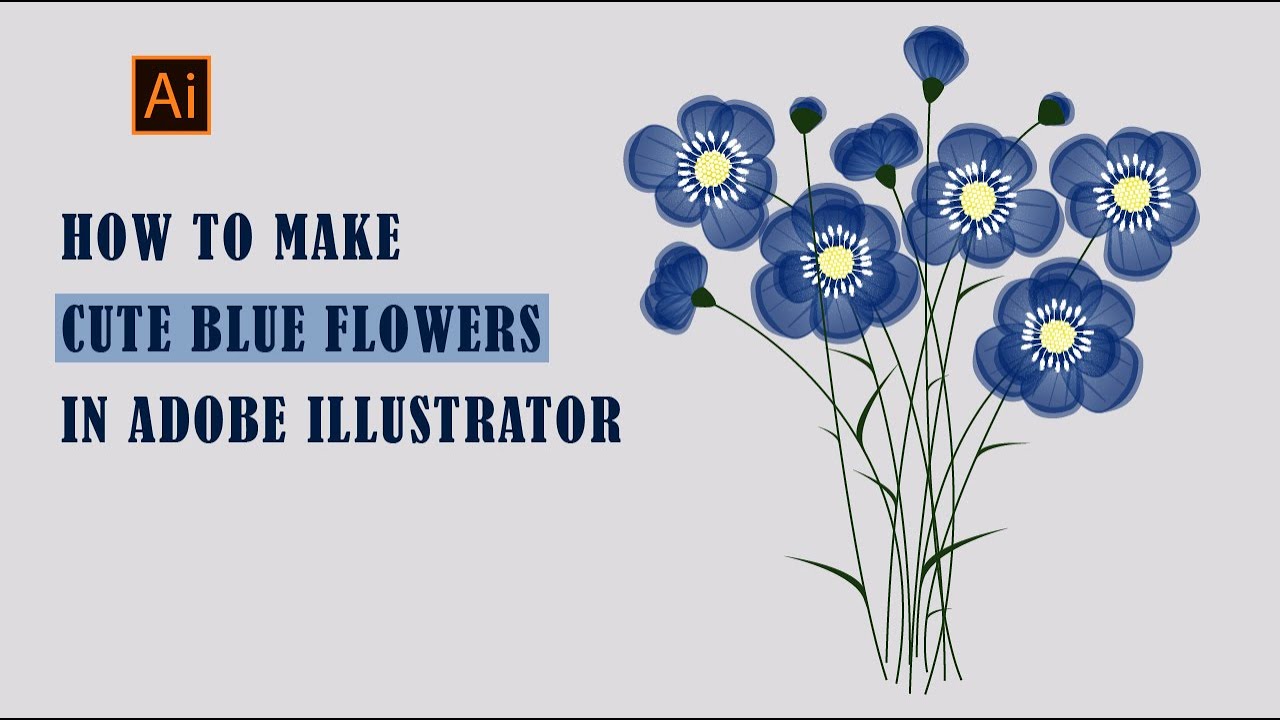 How to make cute blue flowers in Adobe Illustrator - YouTube