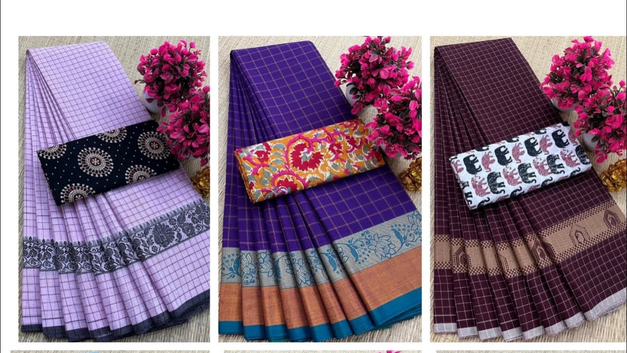 Daily wear collection Chettinad small checked sarees To orders 💖 ...