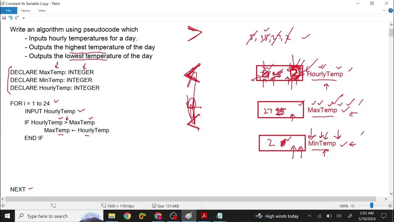 Pseudocode Example 2 Highest Lowest - YouTube
