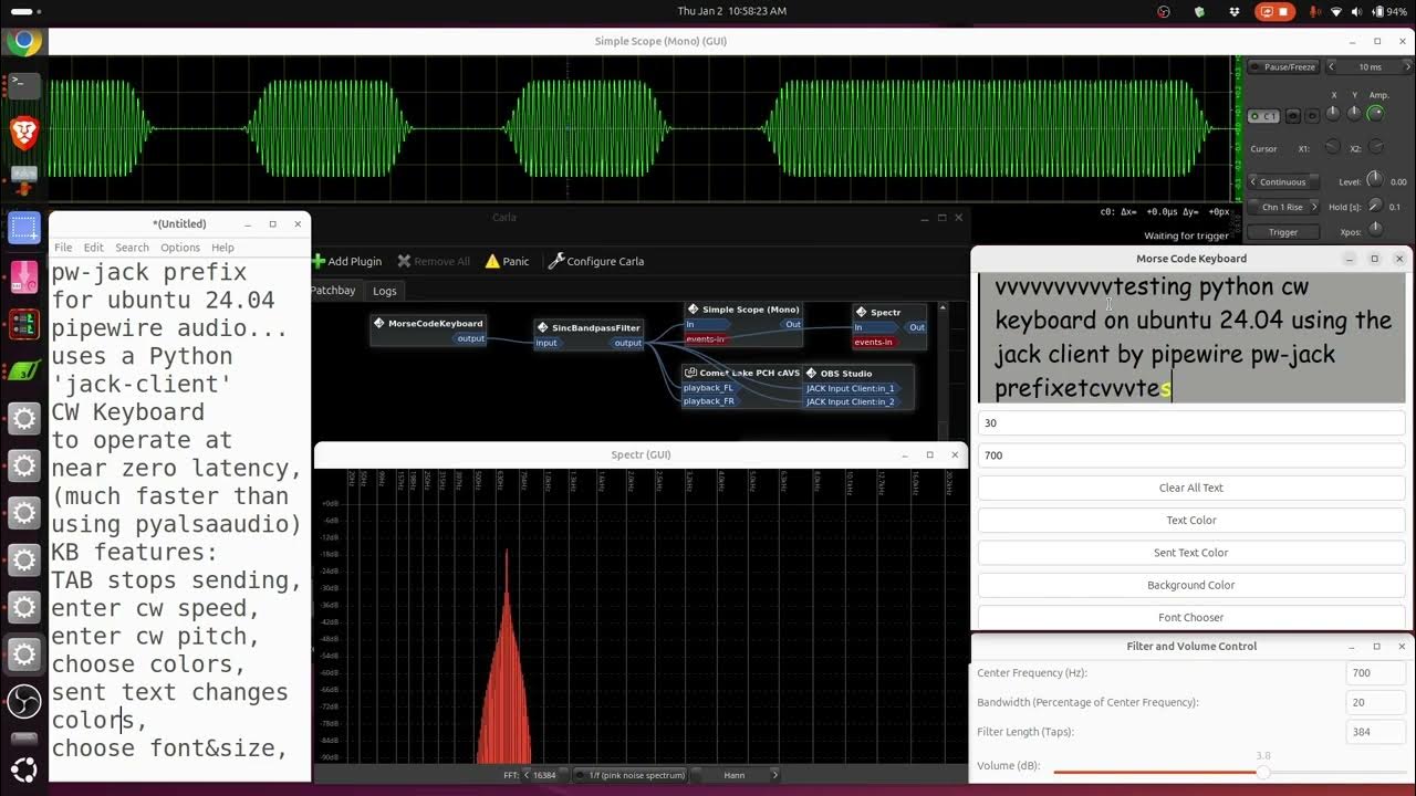 Python CW Keyboard uses pw-jack bridge - Ubuntu 24.04's PipeWire default setup for near zero ...