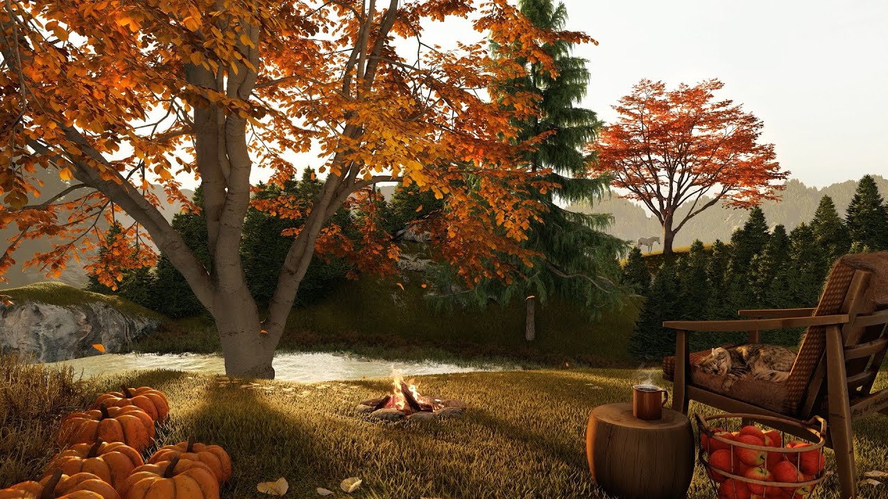 Campfire by the Lake in Autumn Ambience with Relaxing Birdsong and Lake ...