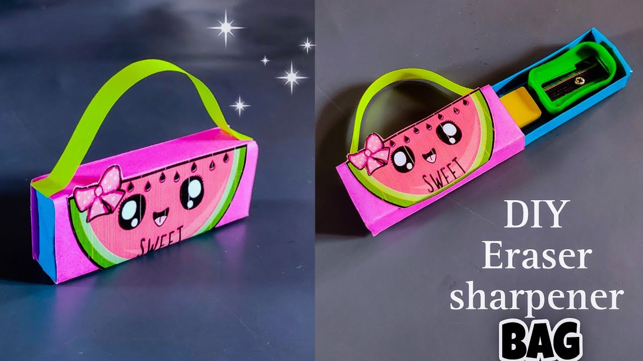 How to make Eraser & sharpener bag | paper bag | origami paper bag ...