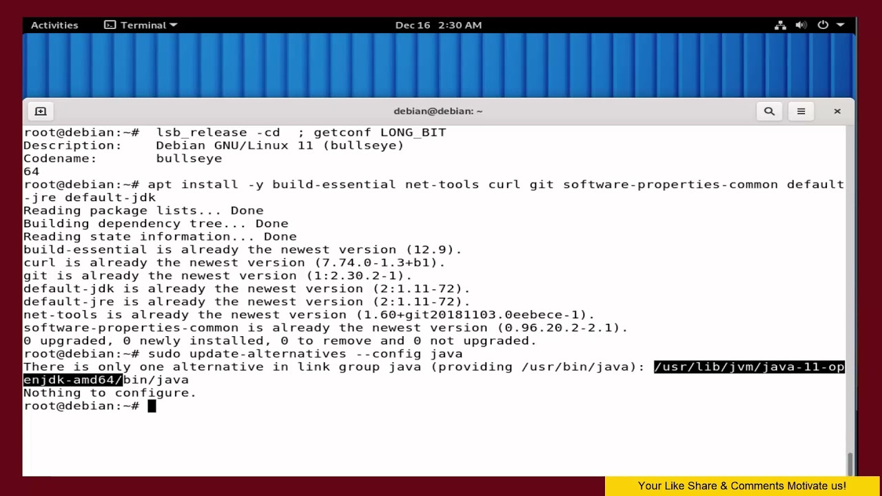 How To Install Java And Setting Javahome Java Variables On Debian 11 Youtube 3438
