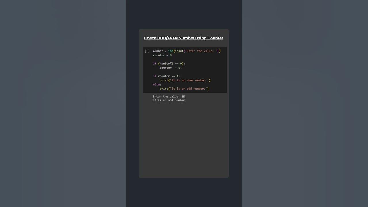Check Odd/Even Number Using Counter Flag in python #pythonforbeginners #pythoncoder - YouTube
