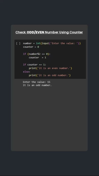 Check Oddeven Number Using Counter Flag In Python Pythonforbeginners Pythoncoder Youtube