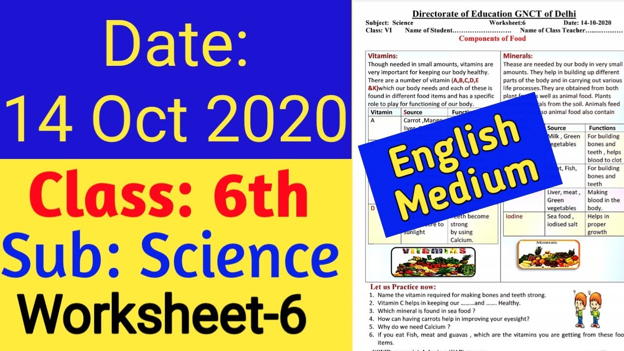 Worksheet 6 class 6 science(14 Oct 2020) English Medium wednesday ...
