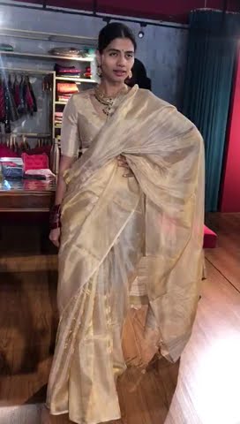 Ivory Tissue Silk Saree with Gold and Silver Zari Weaves| Mirra ...