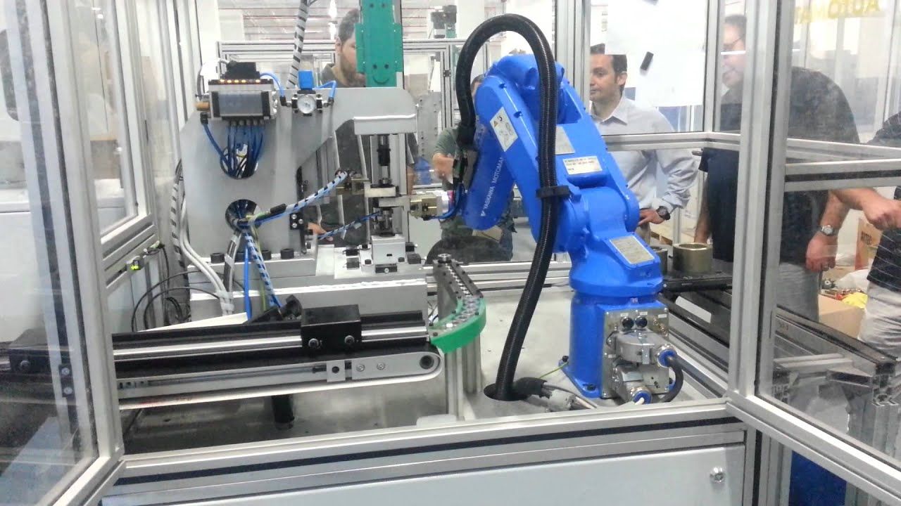 Bearing assembly to rotor with Motoman robot and servo pres - YouTube