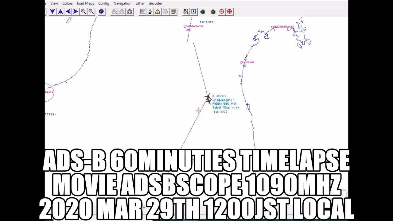 ADS-B 1090MHz 60 minutes time lapse movie using adsbscope 2020 Mar 29th ...