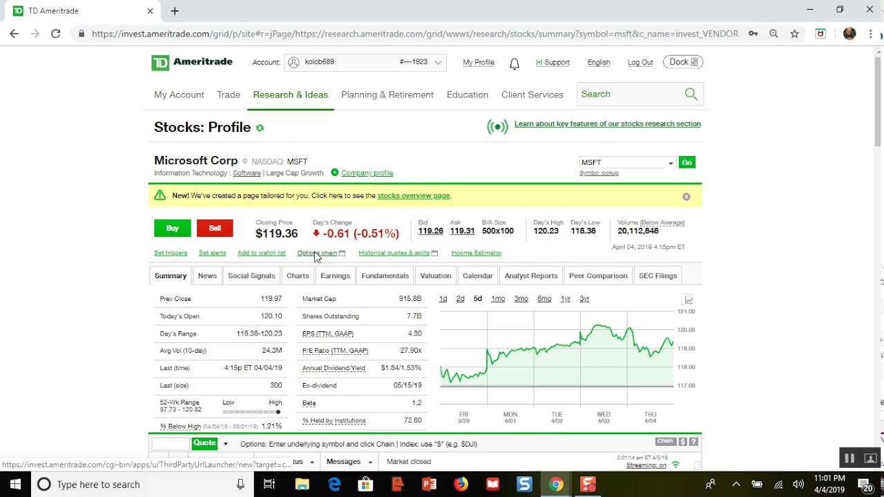 Technical analysis, charts, and option trading (MSFT 4/4/19) - YouTube