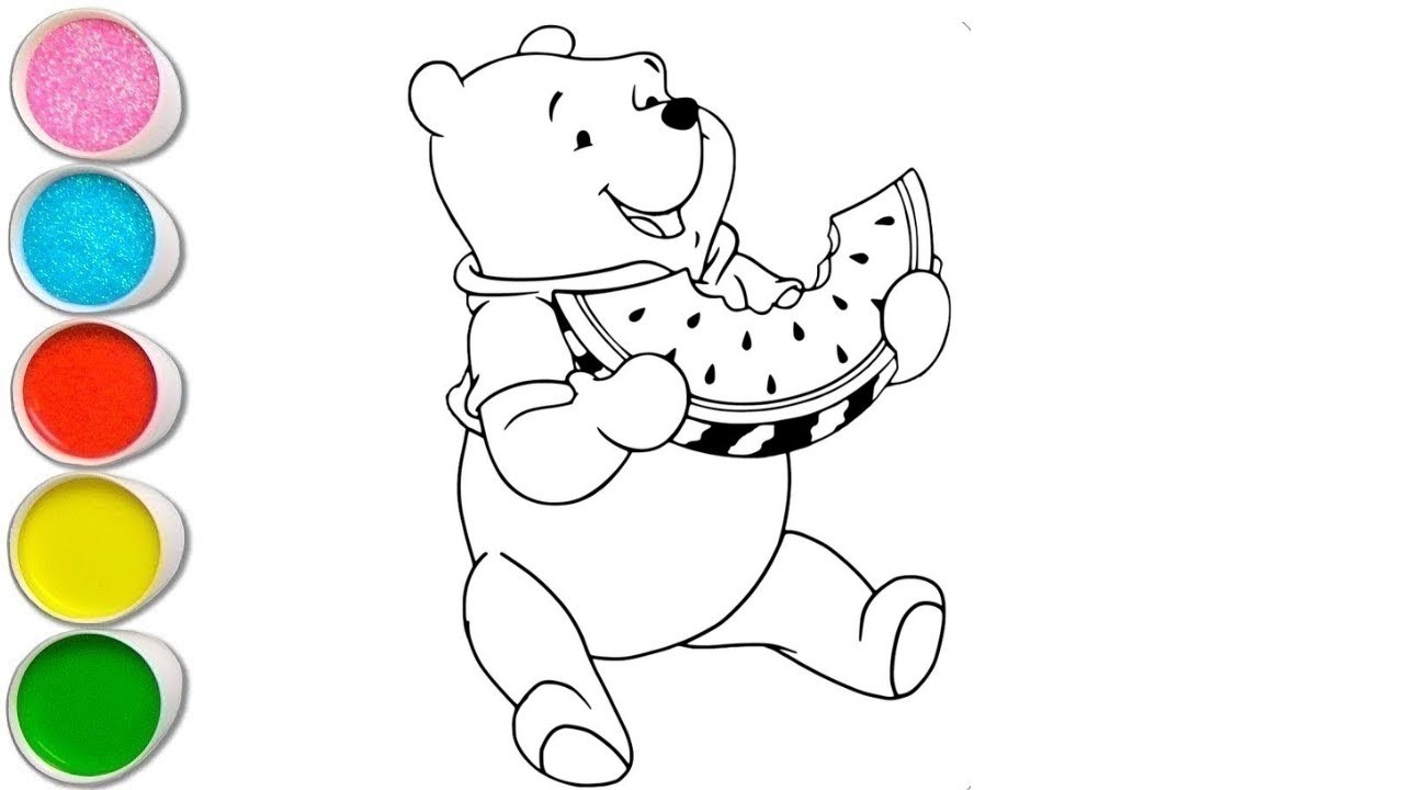 Colorea a Winnie The Pooh Comiendo sandía 🍉 Dibujos Para Niños - YouTube