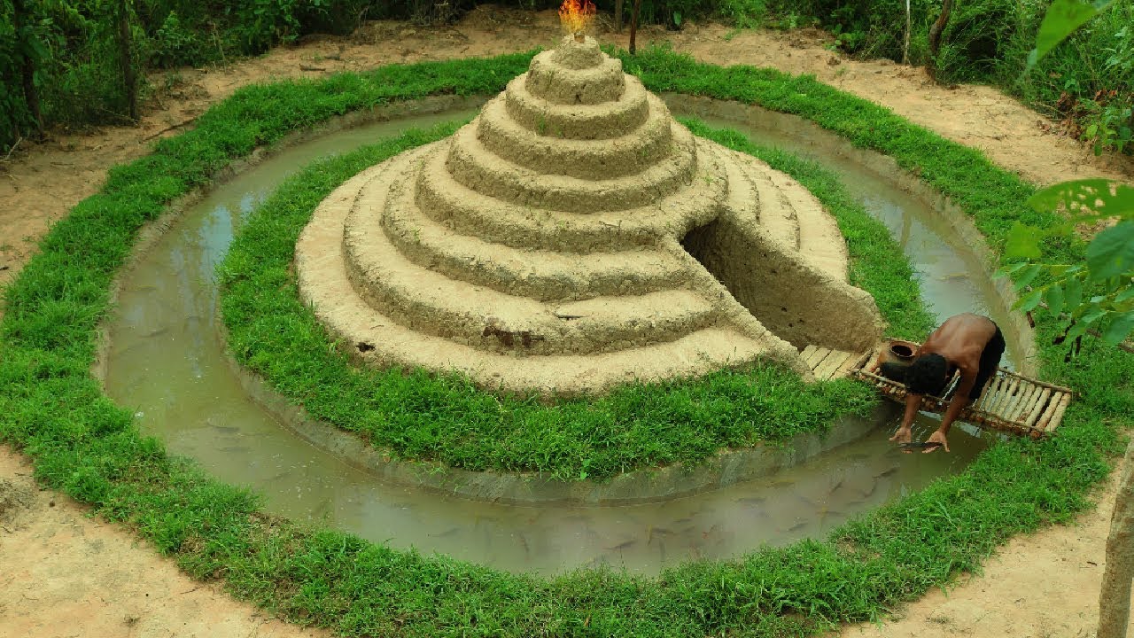 Dig to Build the beautiful fish pond around Ancient Temple Underground ...