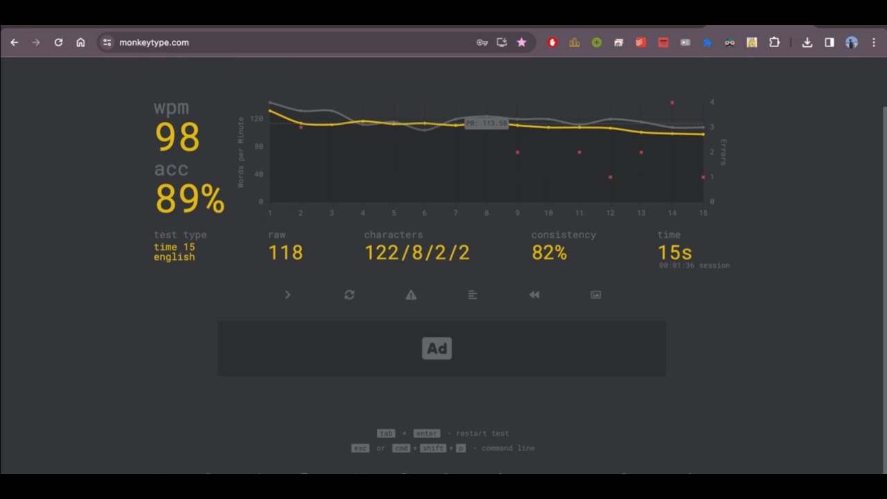 98 WPM MonkeyType - YouTube