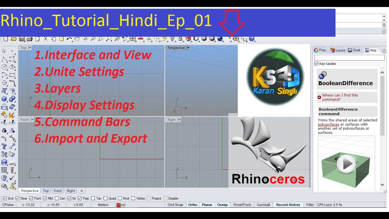 Rhino_Tutorial_Hindi_Ep_01|#Rhino tutorial |#karansingh3d |#3d ...
