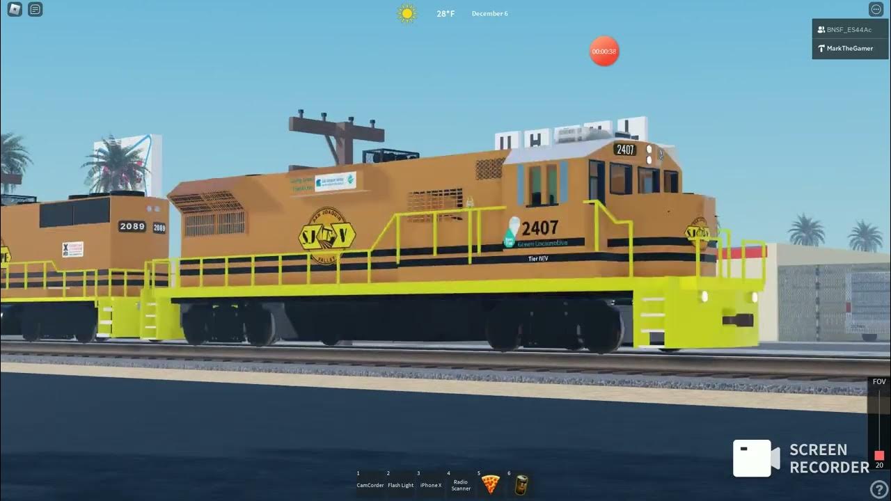 SJVR 2407 with a new horn and RCPE 2089 local train at Central Valley California in Roblox - YouTube