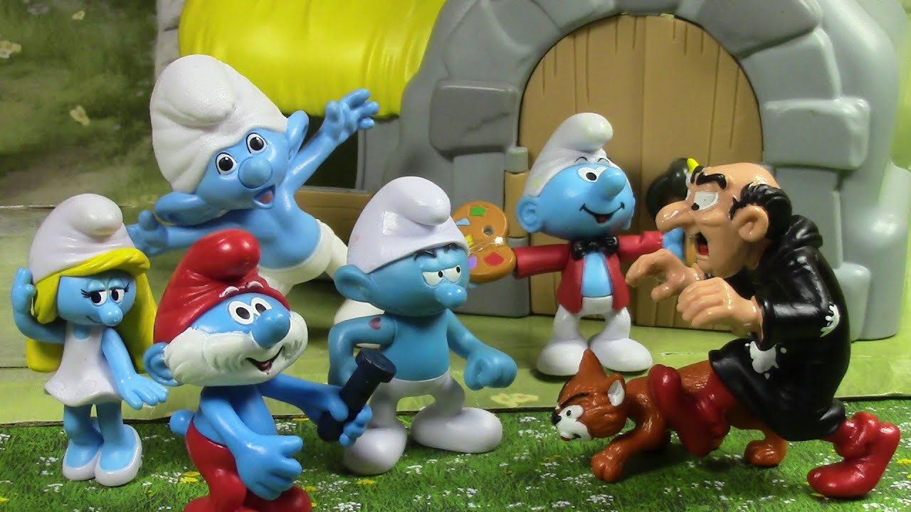 Smurfs figurines in the woods - YouTube