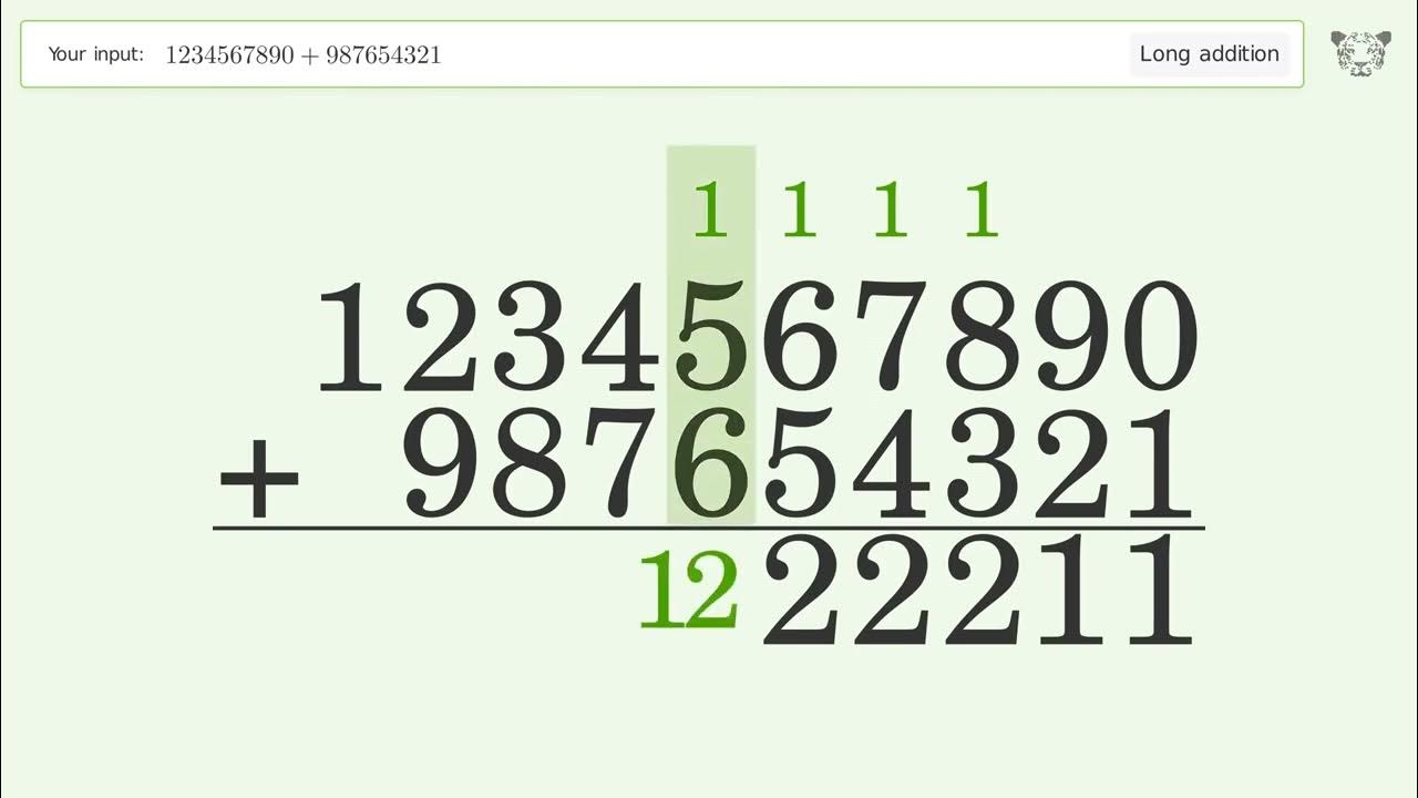 Long Addition Problem 1234567890+987654321: Step-by-Step Video Solution | Tiger Algebra - YouTube