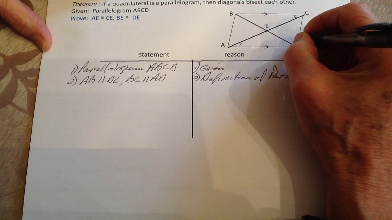 Proof - diagonals of parallelogram bisect each other - YouTube